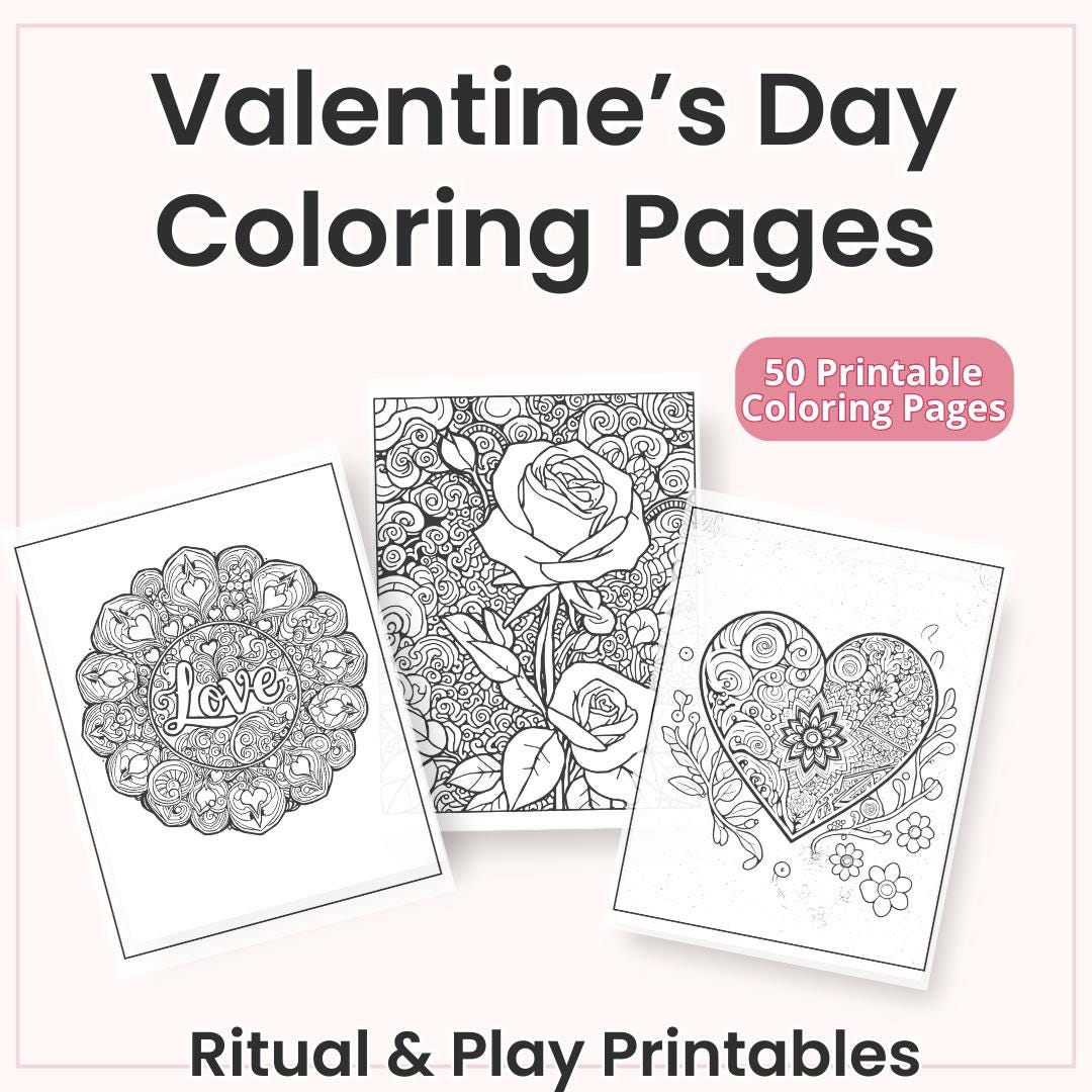 Valentine's Day Coloring Book, 50 Mandala Hearts & Floral Pages (PDF ...