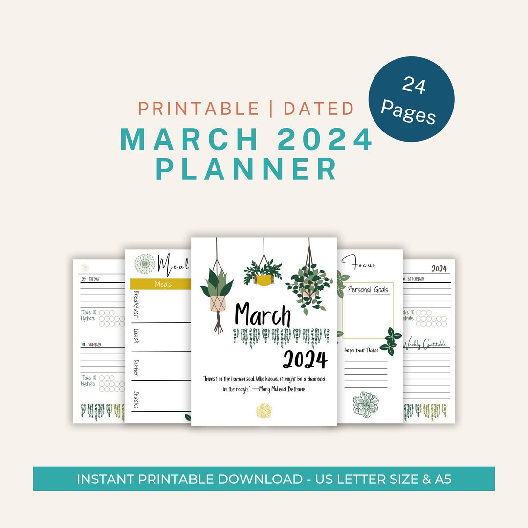 March 2024 Daily Planner, Weekly Planner, Monthly Planner - Etsy
