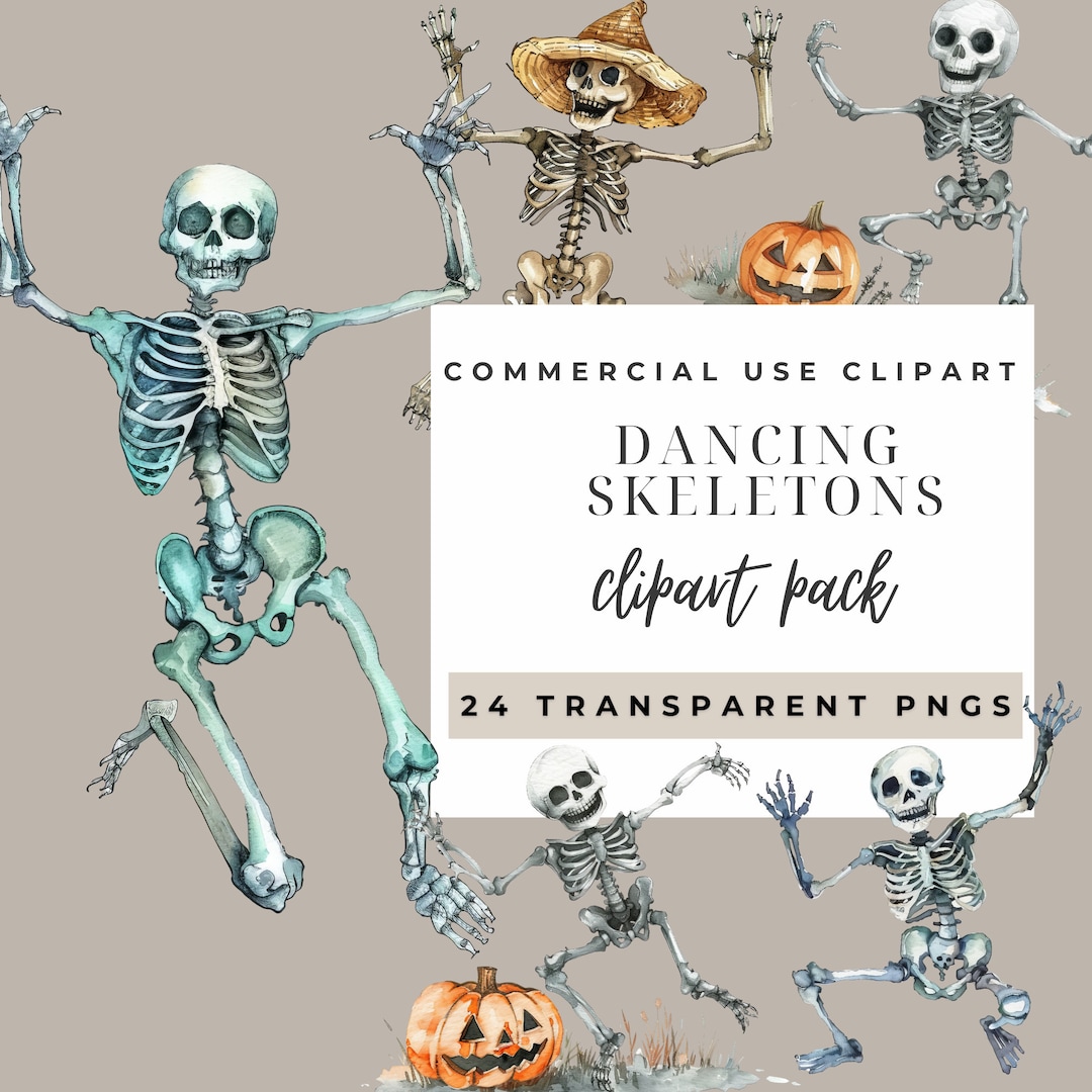 Halloween Dancing Skeleton Clipart, PNG Graphics (digital Download) - Etsy