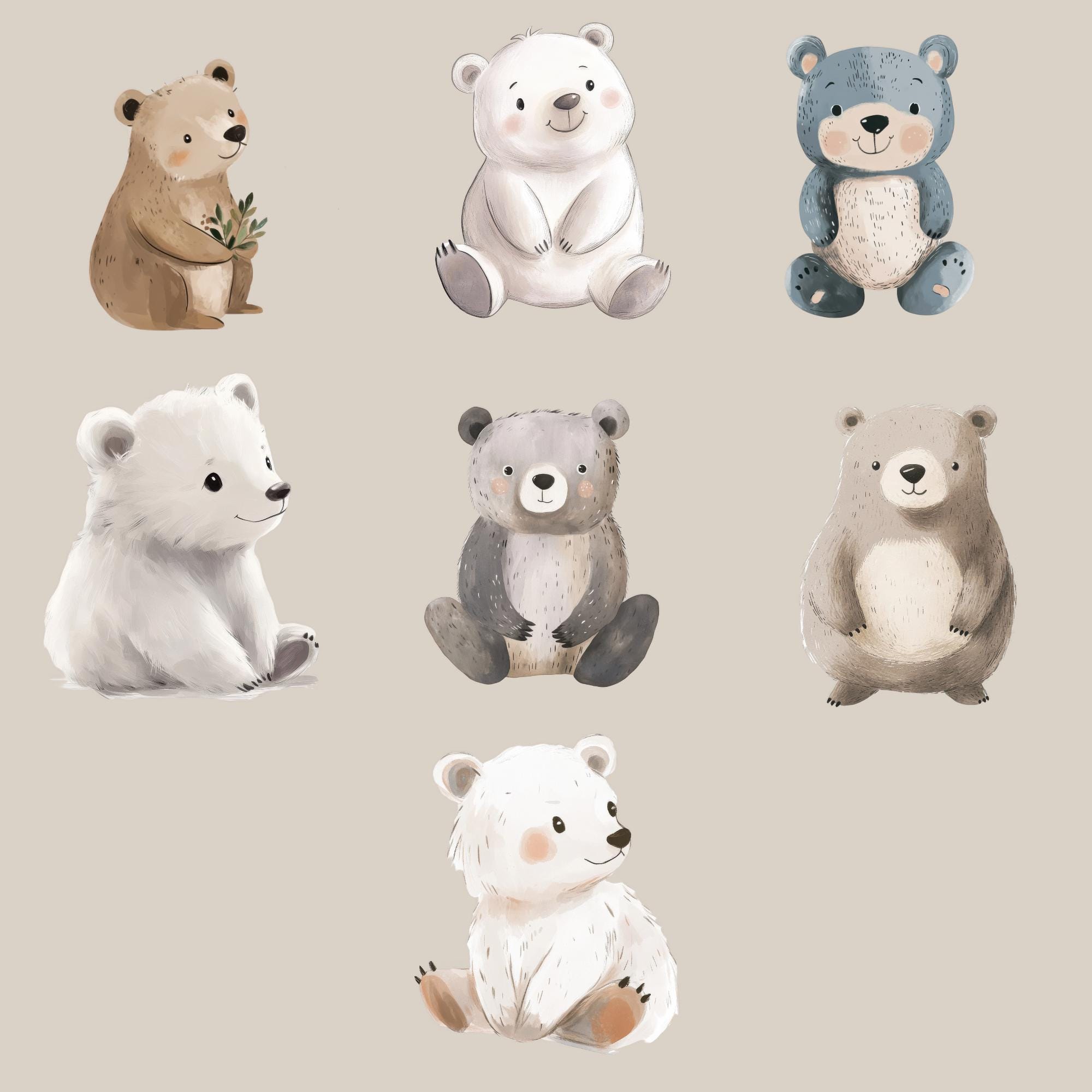 Baby Bear Watercolor Clipart Set – Nursery Art Pngs (digital Printable ...