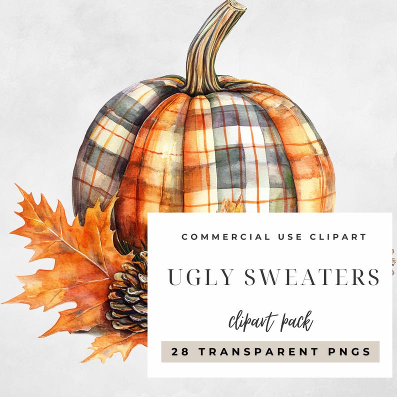 Plaid Pumpkin Clipart Pack Watercolor Fall Pumpkins Autumn Digital ...