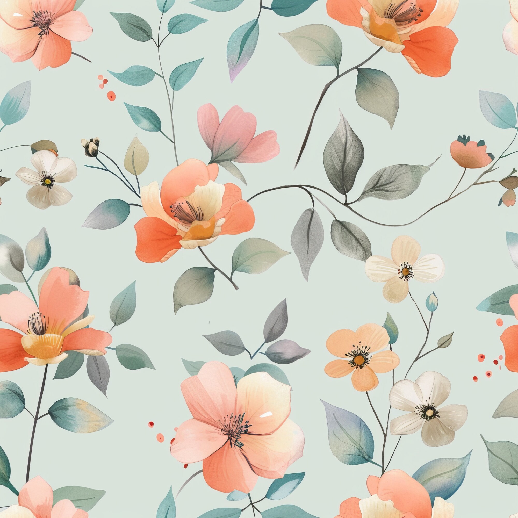 Spring Floral Digital Paper Printable Pattern - Etsy