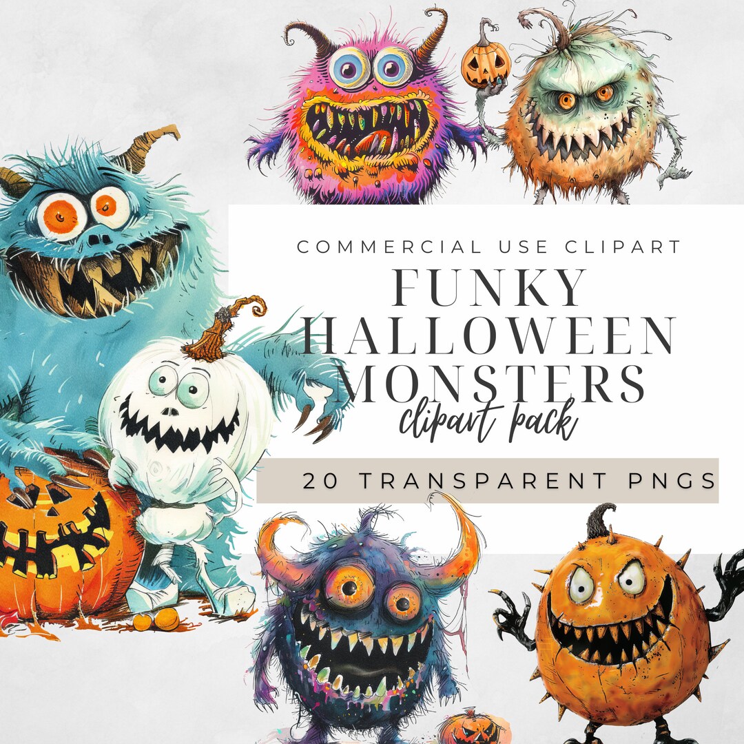 Funky Quirky Monsters Clipart Pngs - Complete Set of 20 300 DPI ...