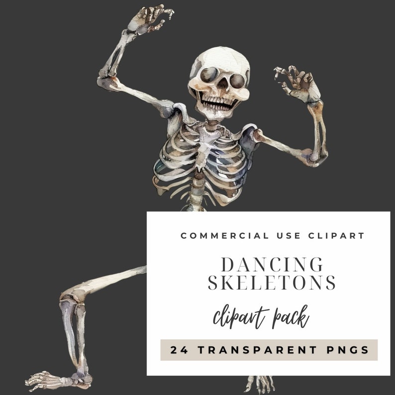 Halloween Skeleton Clipart Digital Halloween Graphics Dancing Skeleton ...