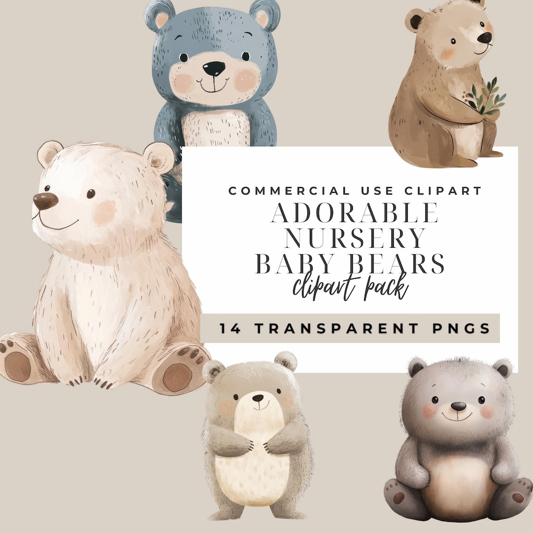 Adorable Baby Bear Clipart Set - Watercolor Nursery Art, Cute Bear ...