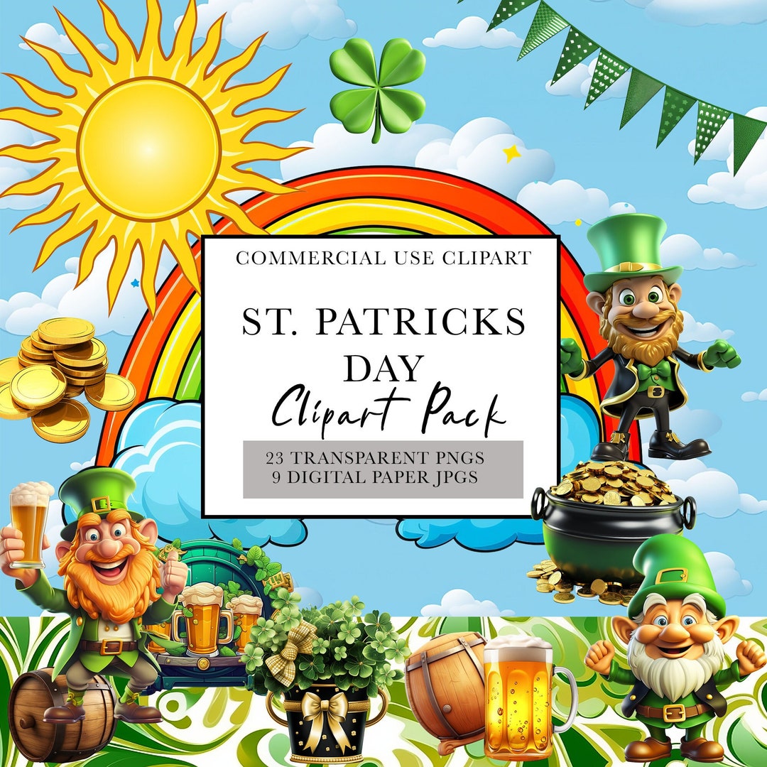 Cute St Patricks Day Clipart, DIGITAL Download, Leprechaun, 4 Leaf ...