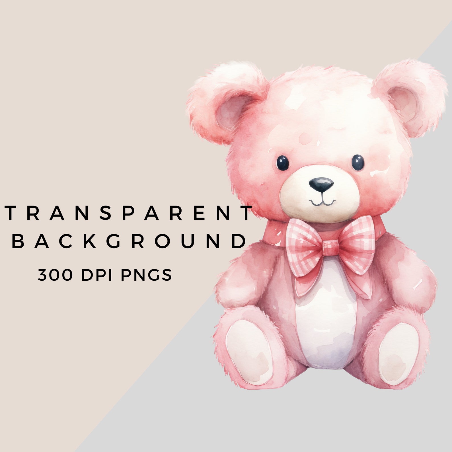 Cute Pink Teddy Bear Clipart Watercolor | SINGLE IMAGE | Digital ...
