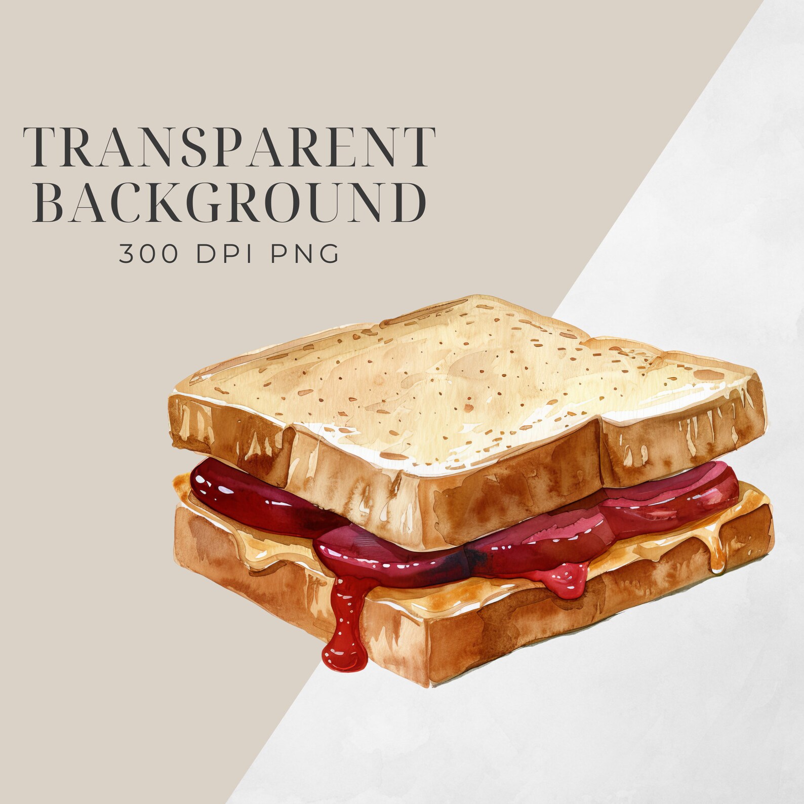 Watercolor Peanut Butter and Jelly Sandwich Clipart | Single Image (PNG ...