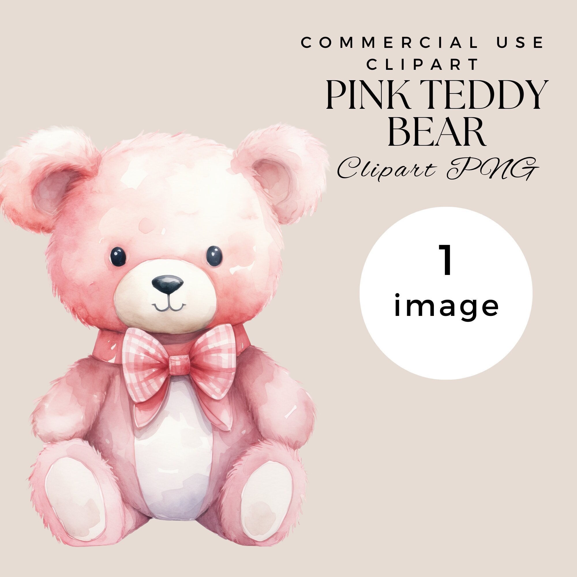 Cute Pink Teddy Bear Clipart Watercolor | SINGLE IMAGE | Digital ...