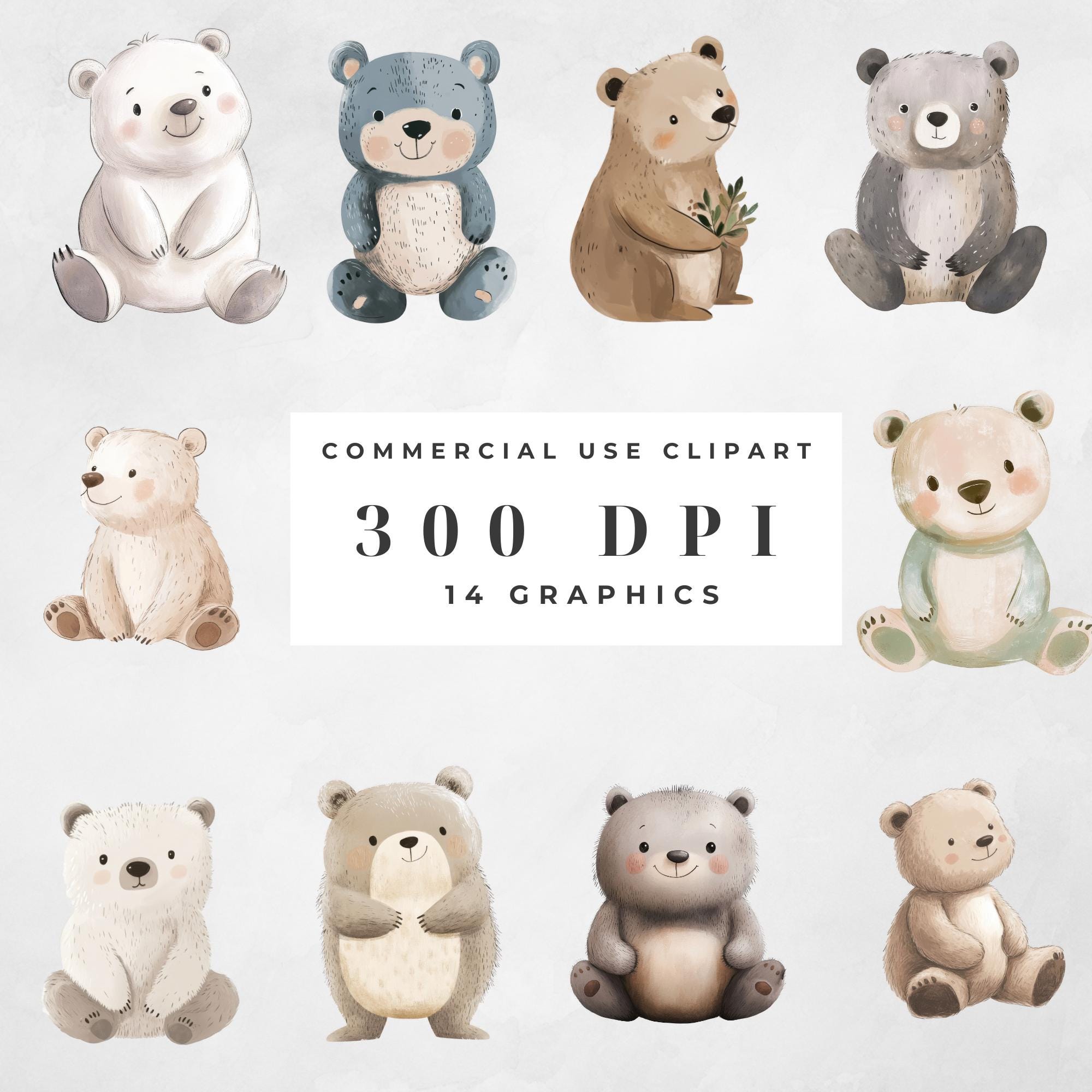 Baby Bear Watercolor Clipart Set – Nursery Art Pngs (digital Printable ...