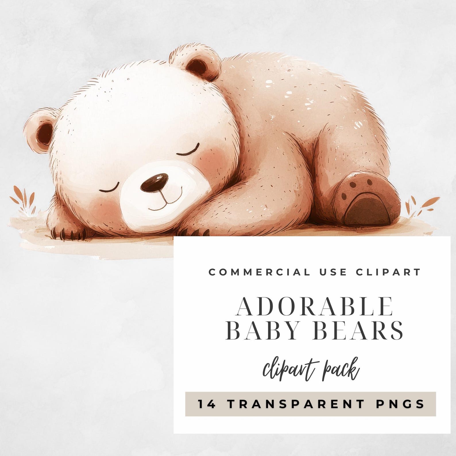 Baby Bear Watercolor Clipart Set – Nursery Art Pngs (digital Printable ...