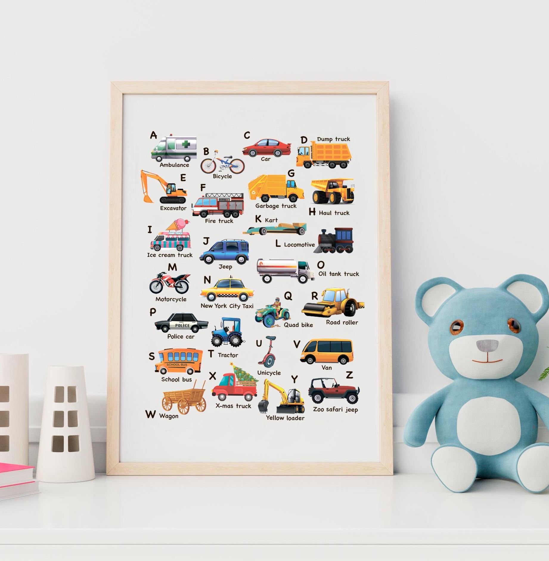 Transport Alphabet Printable, Vehicles ABC Print, Boy Playroom Wall Art ...
