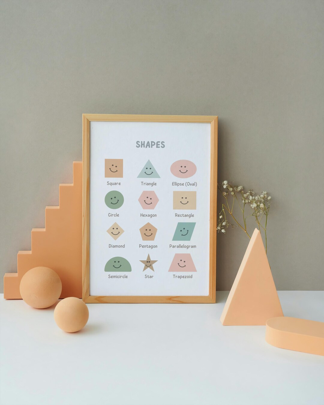 12 Shapes Learning Poster, Shapes Chart, Montessori Homeschool Prints ...