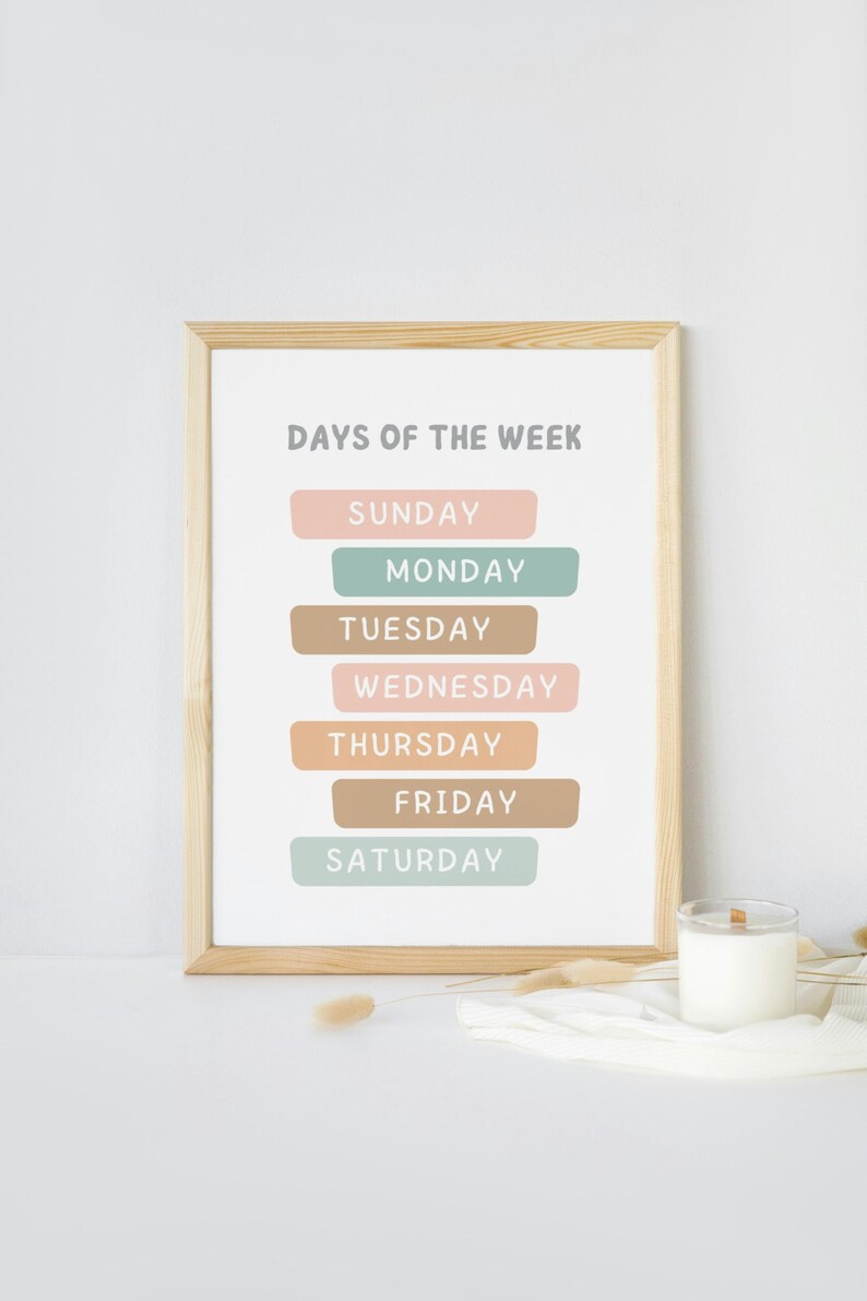 Days of the Week Poster, Days Chart, Montessori Homeschool Prints ...