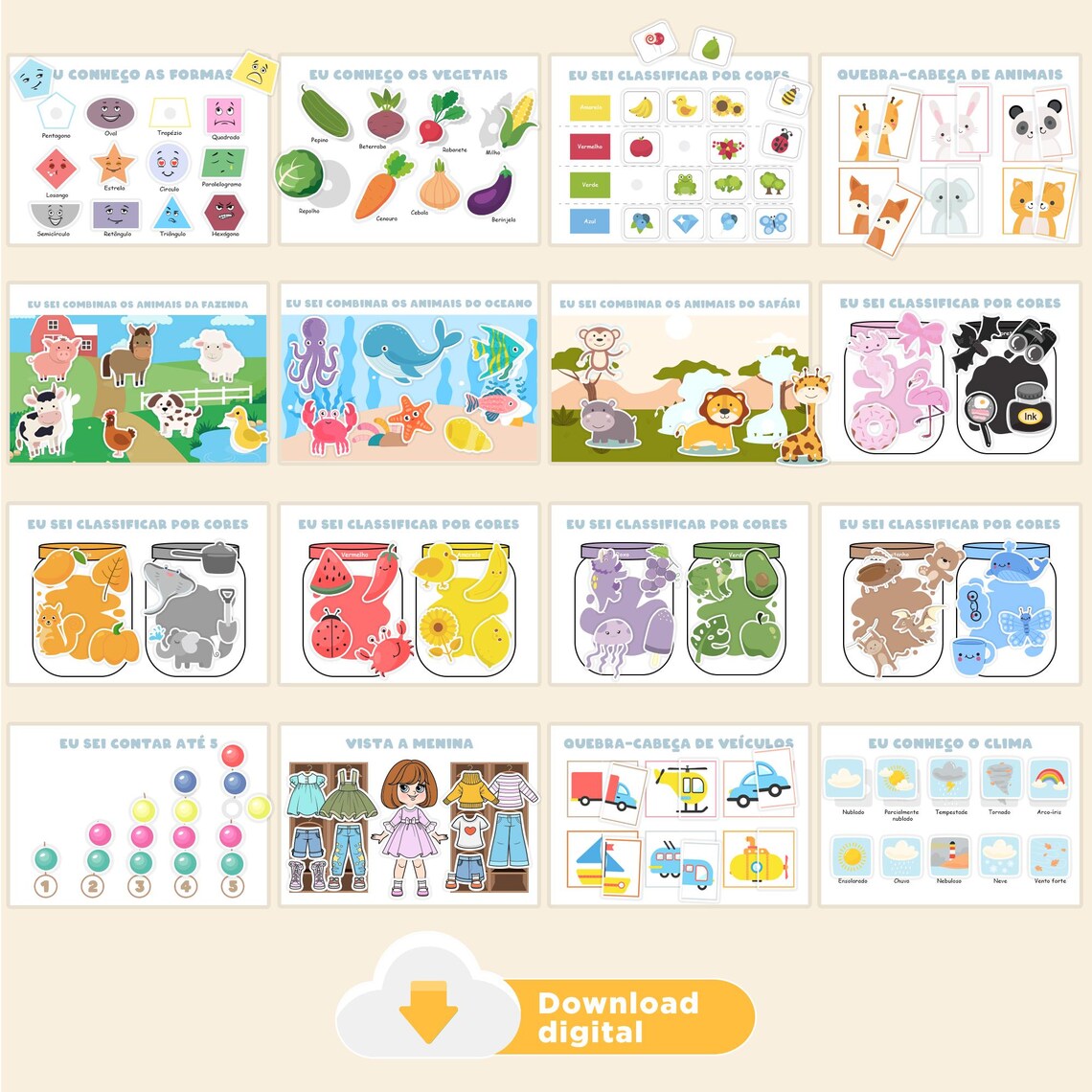 PORTUGUESE Busy Book Printable Toddler Learning Binder Preschool ...