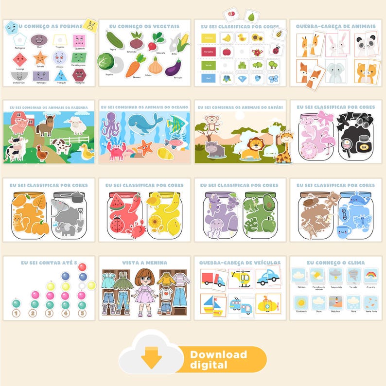 PORTUGUESE Busy Book Printable Toddler Learning Binder Preschool ...