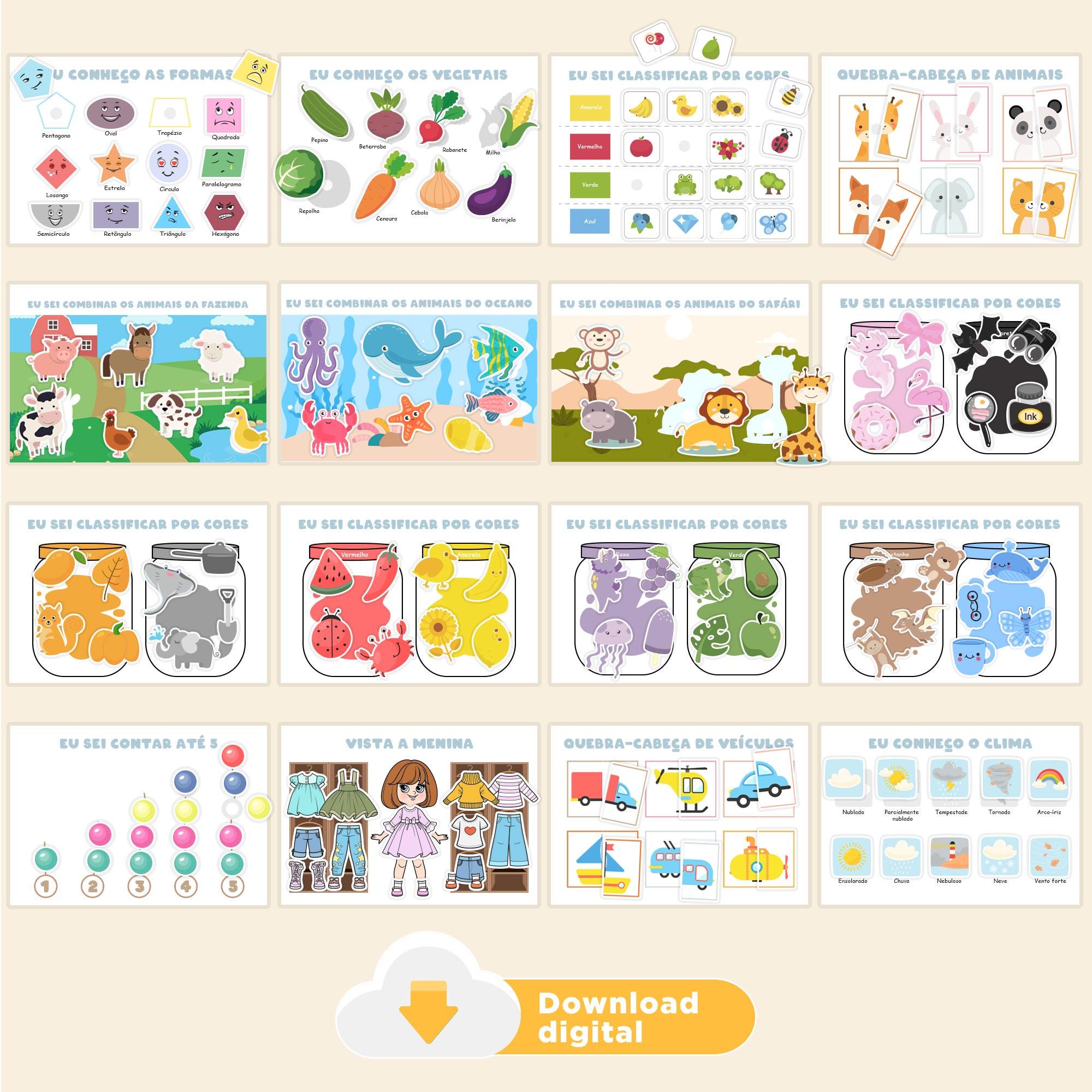 PORTUGUESE Busy Book Printable Toddler Learning Binder Preschool ...