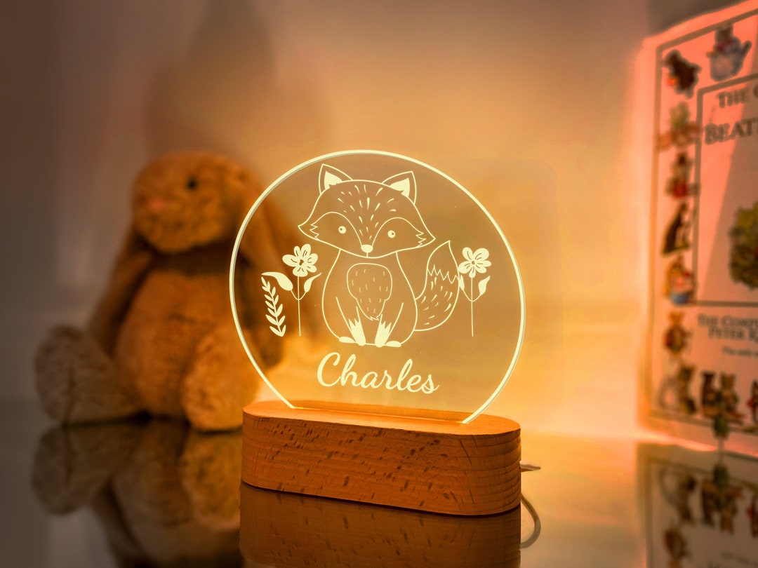Original Animal Acrylic LED Lamp, Personalized Name Night Light, Fox ...
