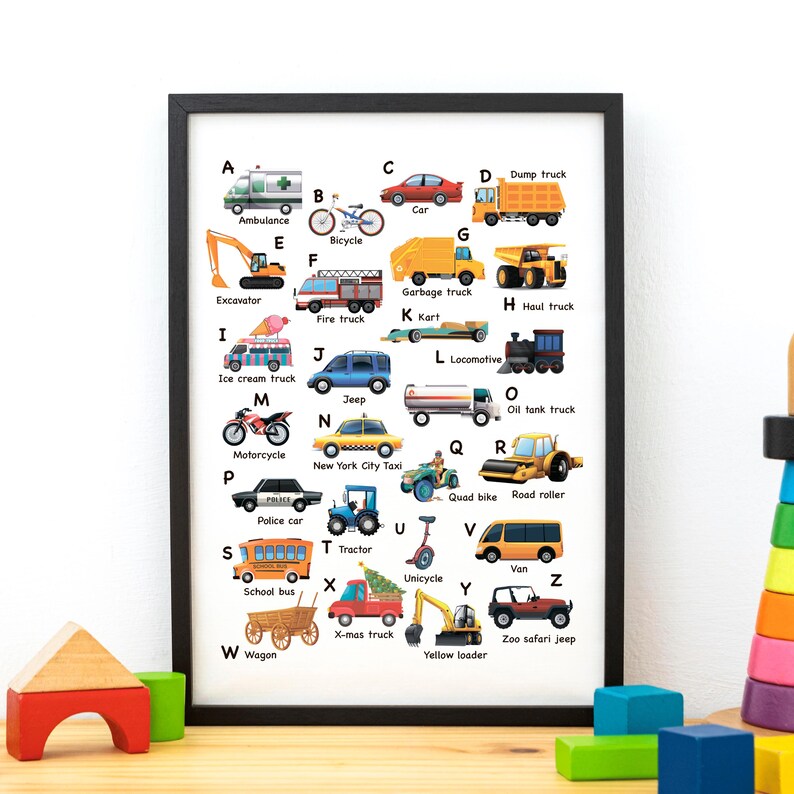 Transport Alphabet Printable, Vehicles ABC Print, Boy Playroom Wall Art ...