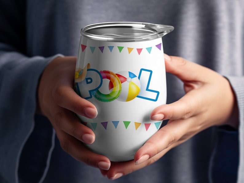 Pool Party 120z Wine Tumbler, Summer Fun Drinkware, Colorful Pool Theme ...