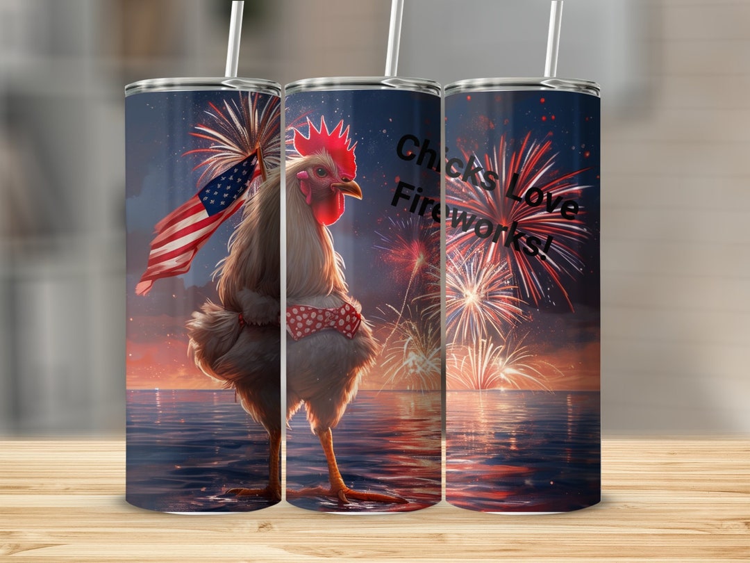 Patriotic Chicken 20oz Tumbler Cute Hen Fireworks Design Funny ...