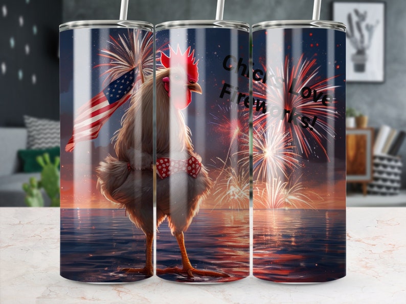 Patriotic Chicken 20oz Tumbler Cute Hen Fireworks Design Funny ...