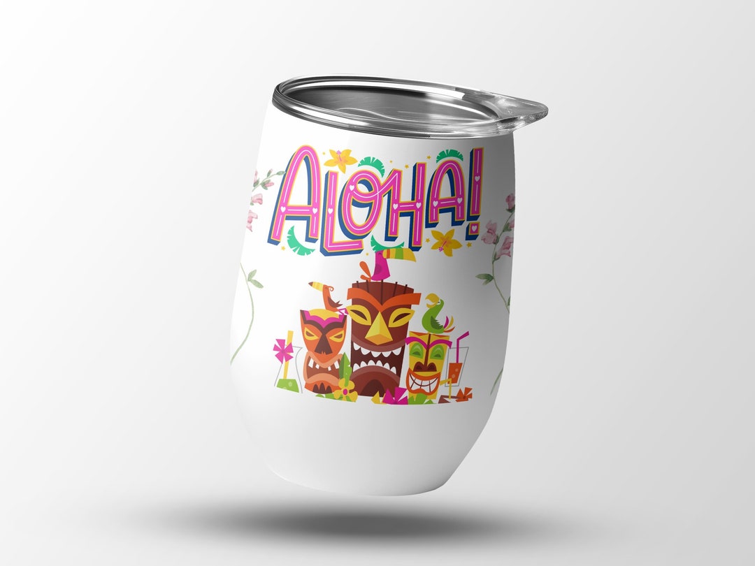 Hawaiian Luau Aloha 12oz Wine Tumbler Tropical Hula Dancer Floral Lei ...