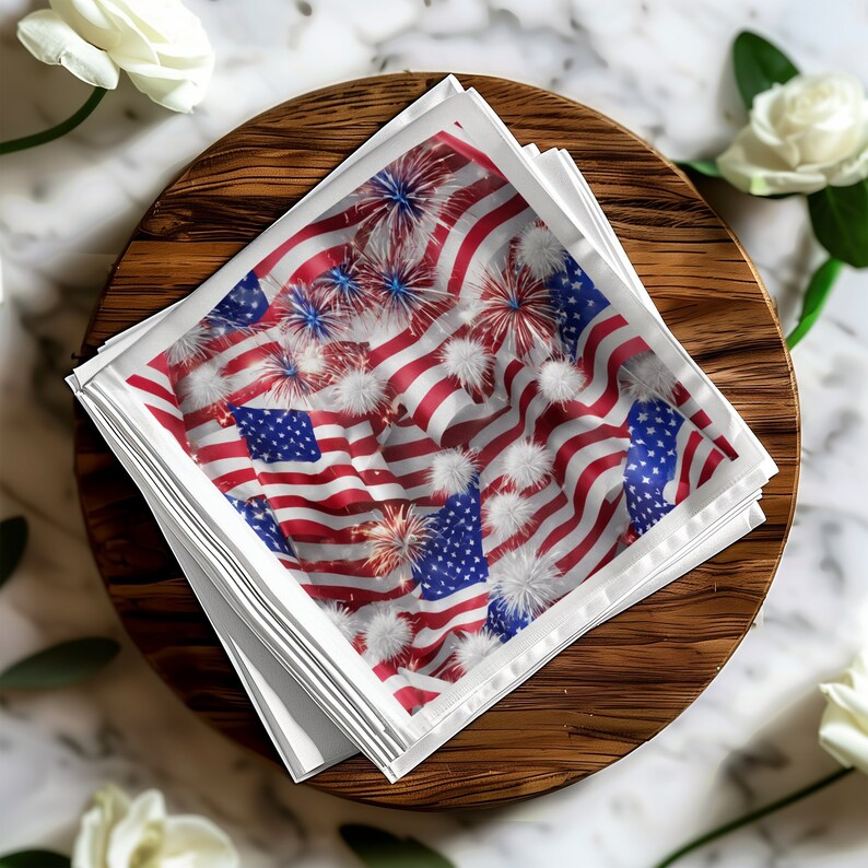 Patriotic Beverage Napkins, Fourth of July Party Supplies, USA Flag ...