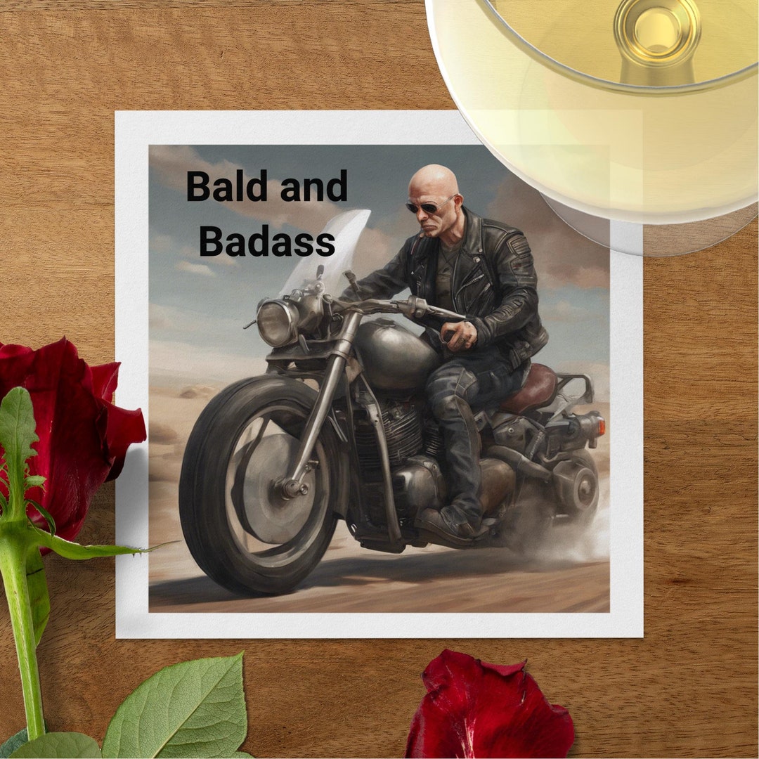 Bald and Badass Beverage Napkins, Cool Motorcycle Rider Napkins, Unique ...