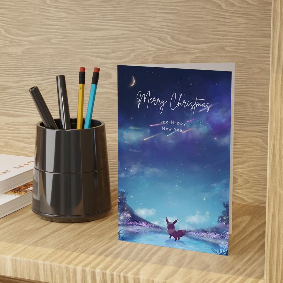 Eevee and Falling Eeveelutions Digital Greetings Card | Merry Christmas ...