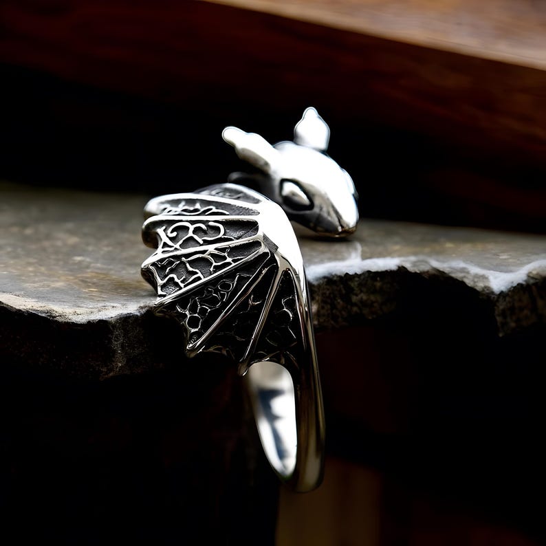 Stainless Steel Dragon Ring: Gothic Fantasy Jewelry - Etsy