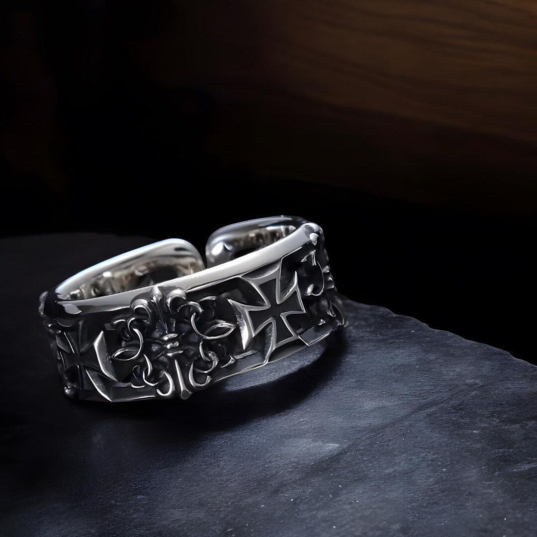 Gothic Cross Ring, Stainless Steel Cyber Jewelry, Goth Fantasy Ring ...