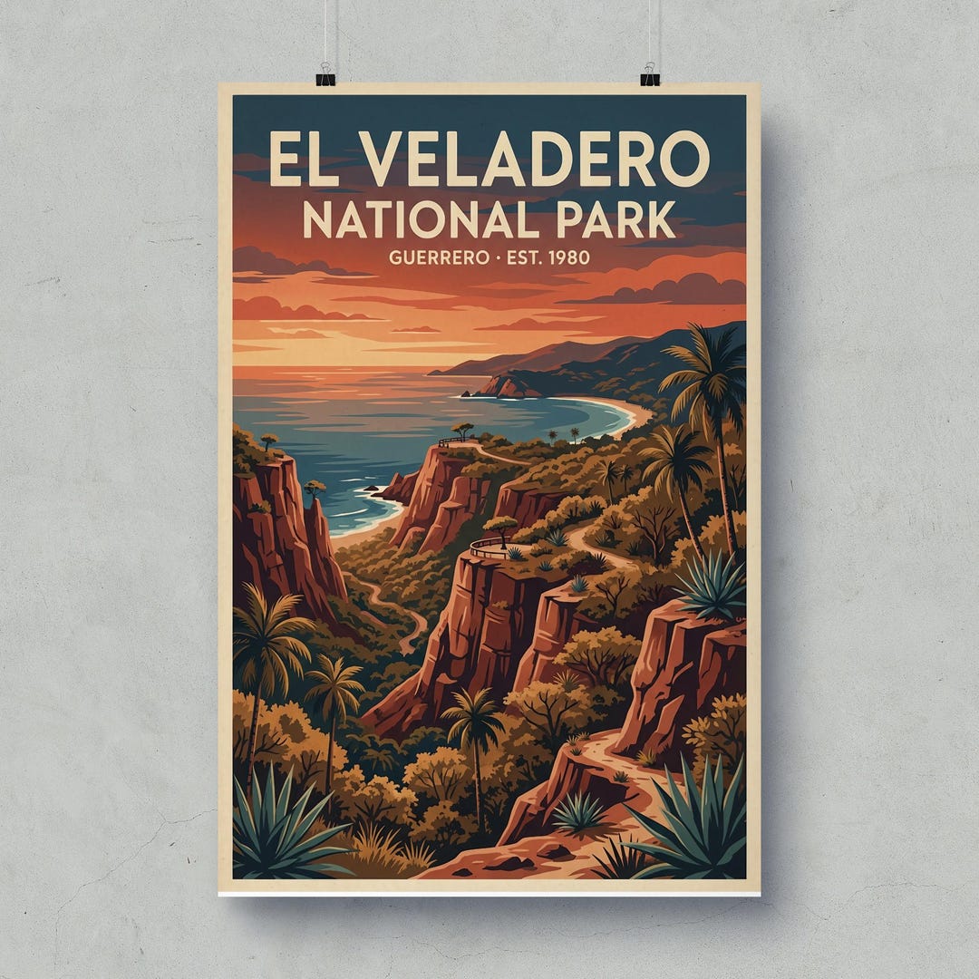 El Veladero National Park Poster, Retro Mexican Travel Art - Etsy UK
