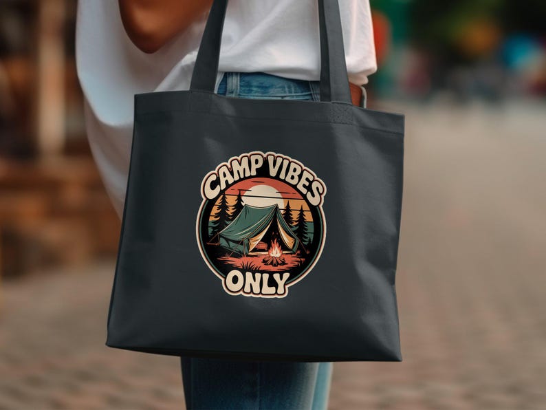 Retro Camping Tote Bag: "camp Vibes Only" Cotton Canvas - Etsy