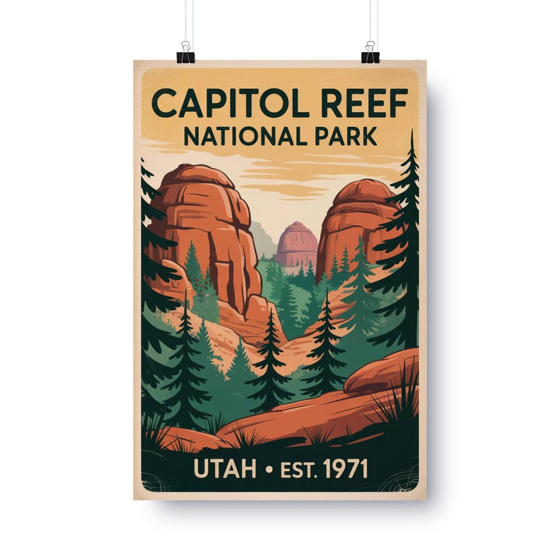 Capitol Reef National Park Poster: Retro Utah Travel Art - Etsy