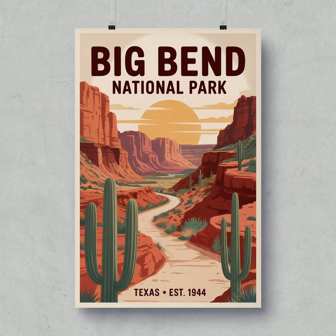Vintage Big Bend National Park Poster: Retro Texas Travel Art - Etsy