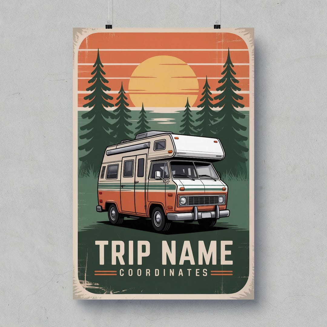 Custom RV Trip Poster, Retro Campervan Road Trip Art, Personalized ...