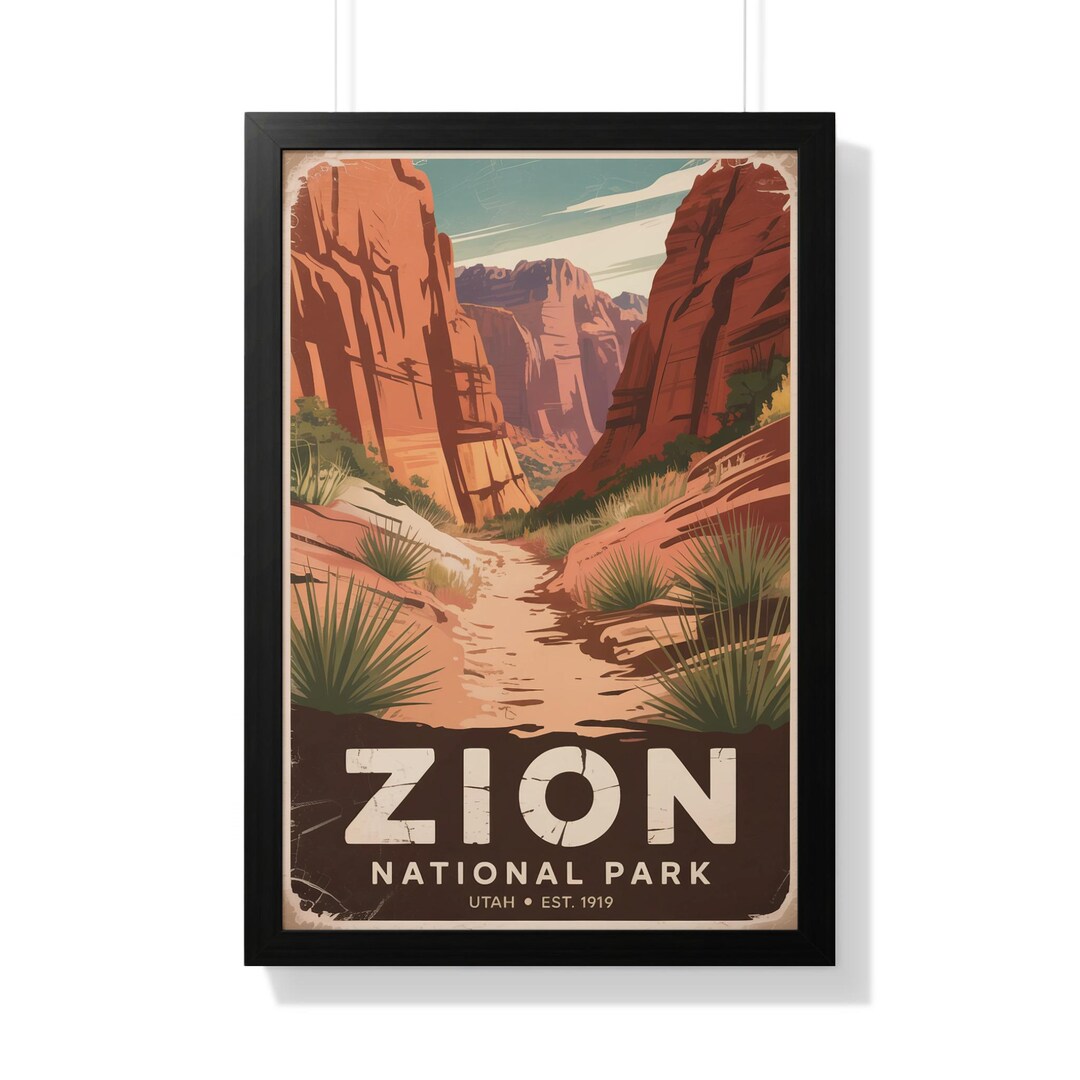 Zion National Park Poster, Utah National Park Wall Art, Vintage Style ...