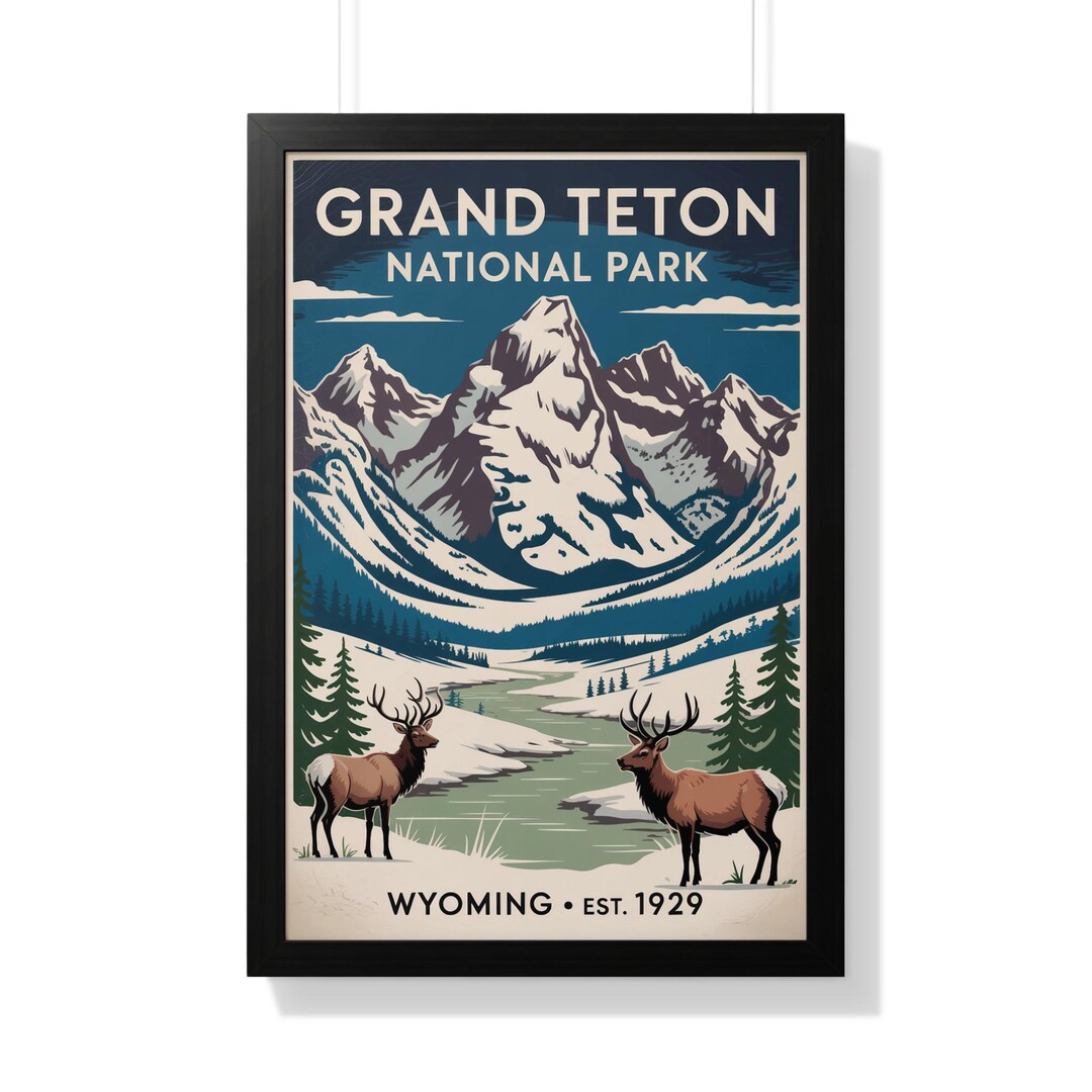 Grand Teton National Park Poster: Vintage Wyoming Travel Art - Etsy