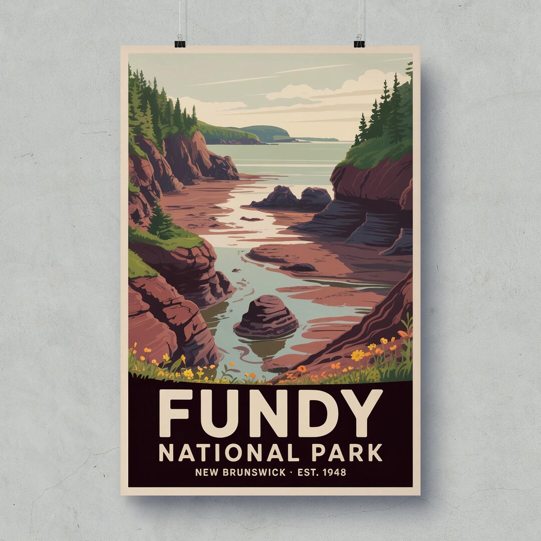 Fundy National Park Poster, New Brunswick Travel, Retro Wall Art - Etsy ...