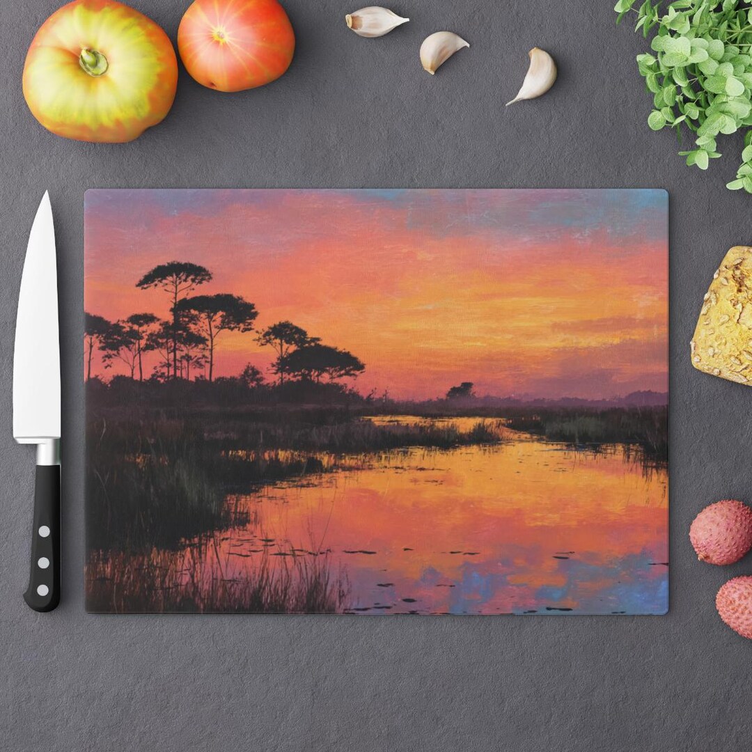 Sunset Marsh Tempered Glass Cutting Board, Scenic Kitchen Decor - Etsy