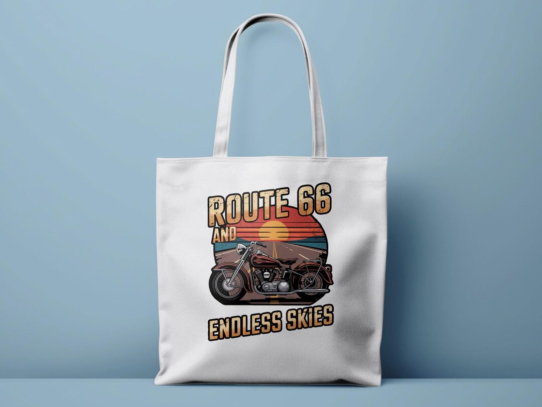 Route 66 Motorcycle Graphic Tote Bag: Retro Road Trip Design - Etsy
