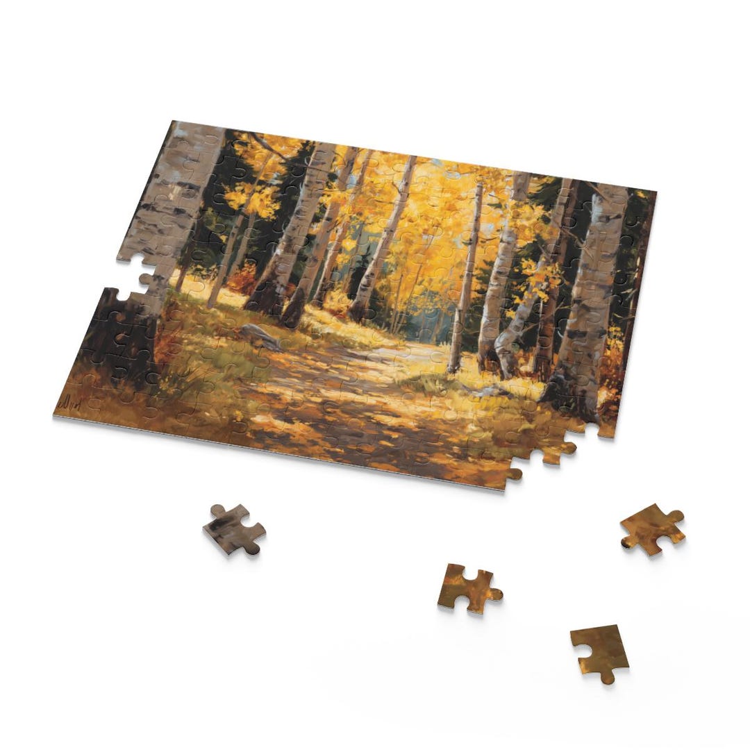 Autumn Aspens Puzzle • Fall Foliage Jigsaw • Forest Path Puzzle • Cozy ...