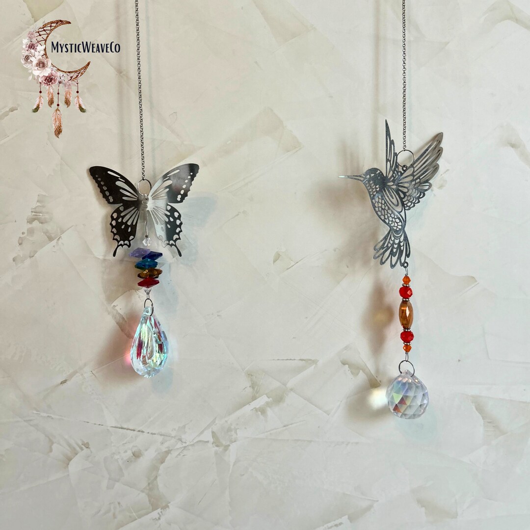 Crystal Butterfly and Bird Suncatcher Set, Wind Chimes Sun Catcher ...