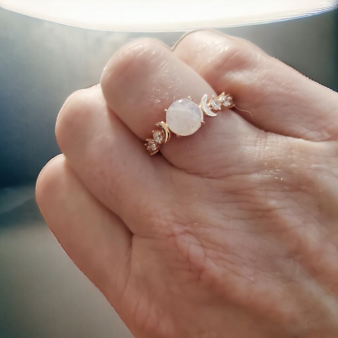 Moonstone Starfall Ring Statement Ring for Woman Triple Moon Goddess ...