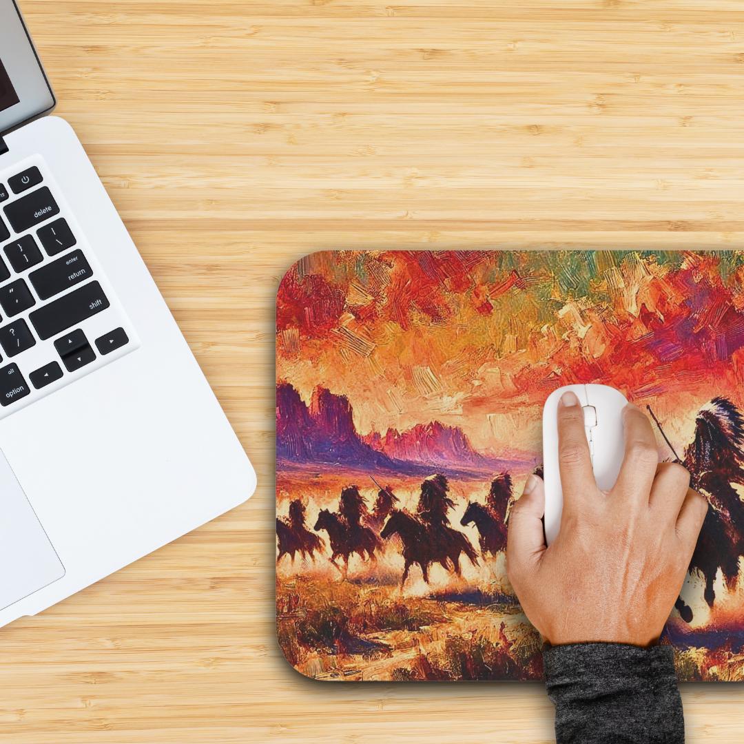 Wild West Mouse Pad, Native American Rectangle Desk Mat ,horse Riding ...
