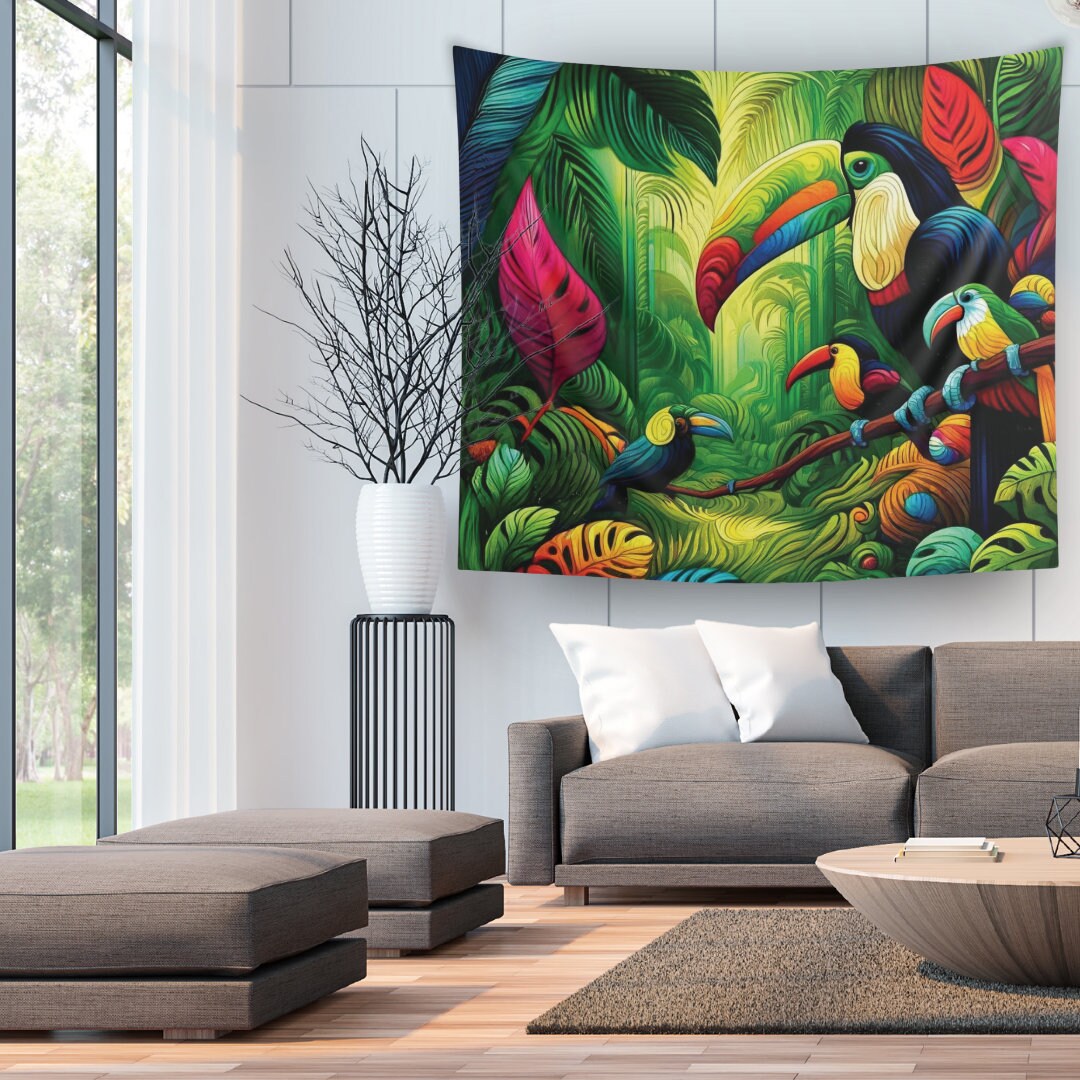 Tropical Rainforest Animals Art Jungle,colorful Tucan Boho Hanging Wall ...