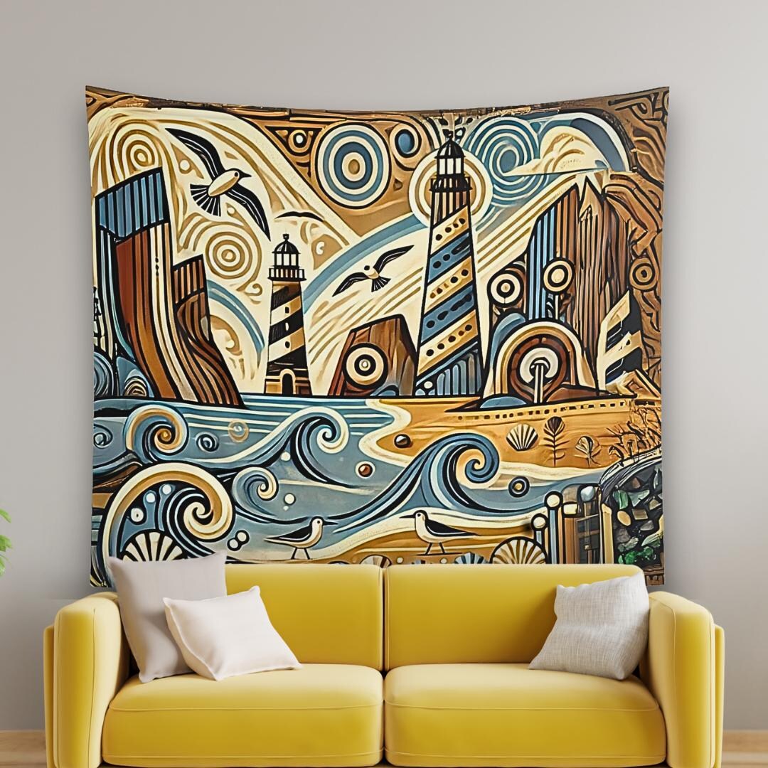 Coastal Lighthouse Indoor Wall Tapestries, Nautical Art Yachting Gift ...