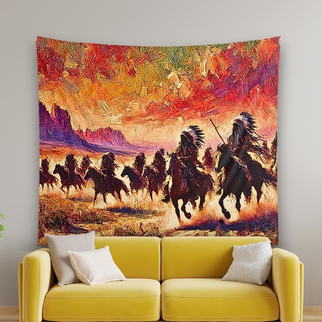 Native American Horse Indoor Wall Tapestries, Wild West Mystic Tapestry ...