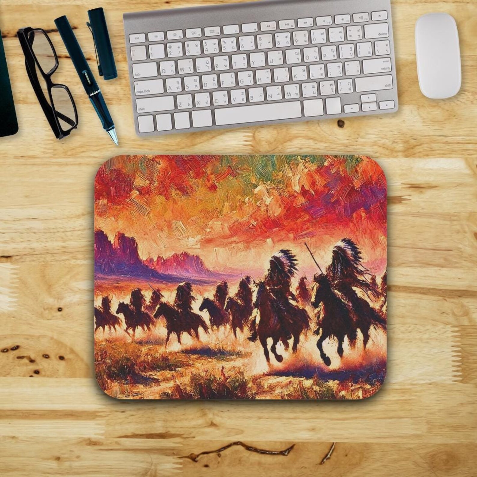 Wild West Mouse Pad, Native American Rectangle Desk Mat ,horse Riding ...